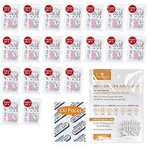 400cc Oxygen Absorbers for Food Storage, 100 Count (20x Packs of 5), O2 Absorber with Indicator for Long Term Food Storage Vacuum Mylar Bags Survival Canning Dehydrated Airtight Container Freeze Dryer