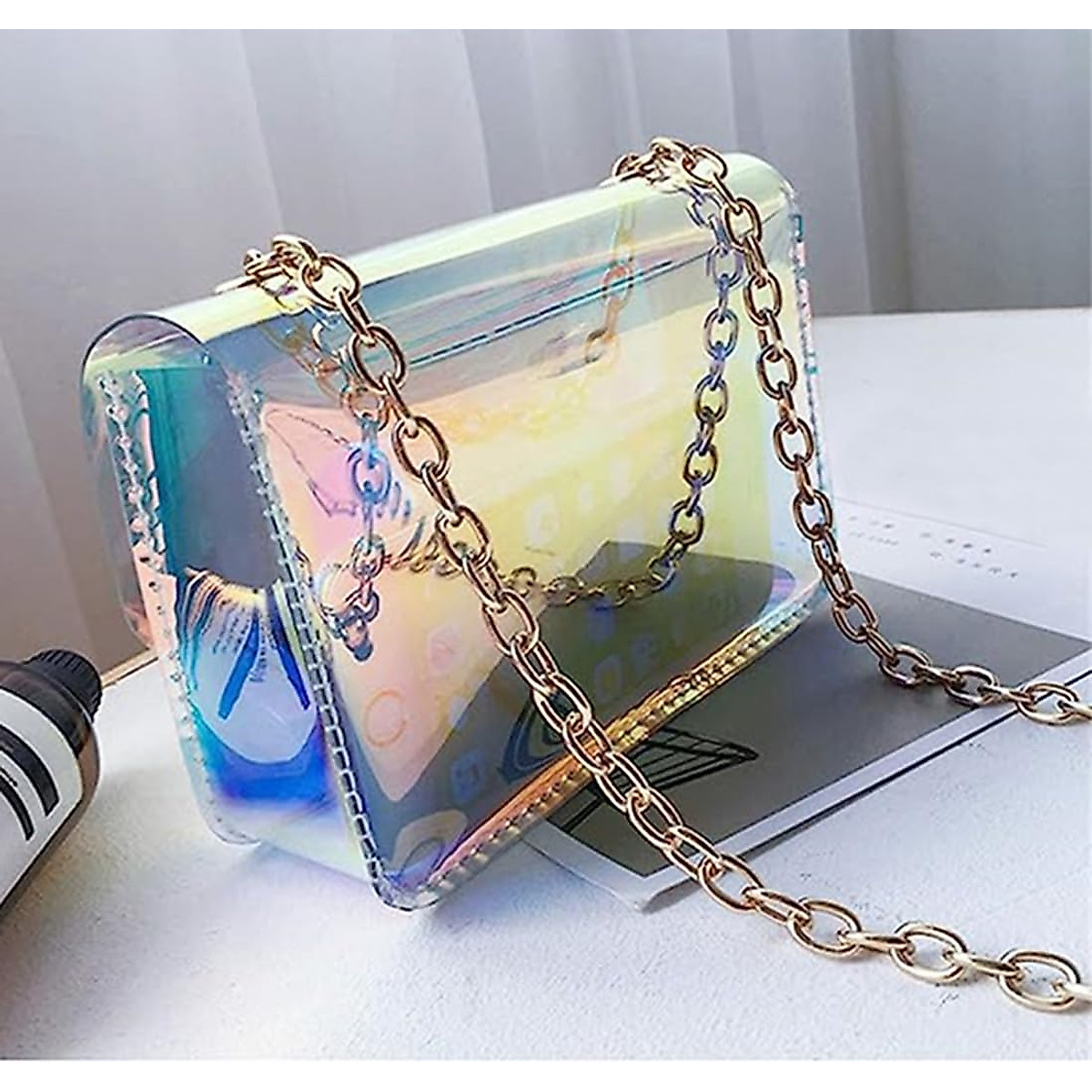 Women Girls Small Holographic Iridescent Clear Purse Crossbody Shoulder Bag