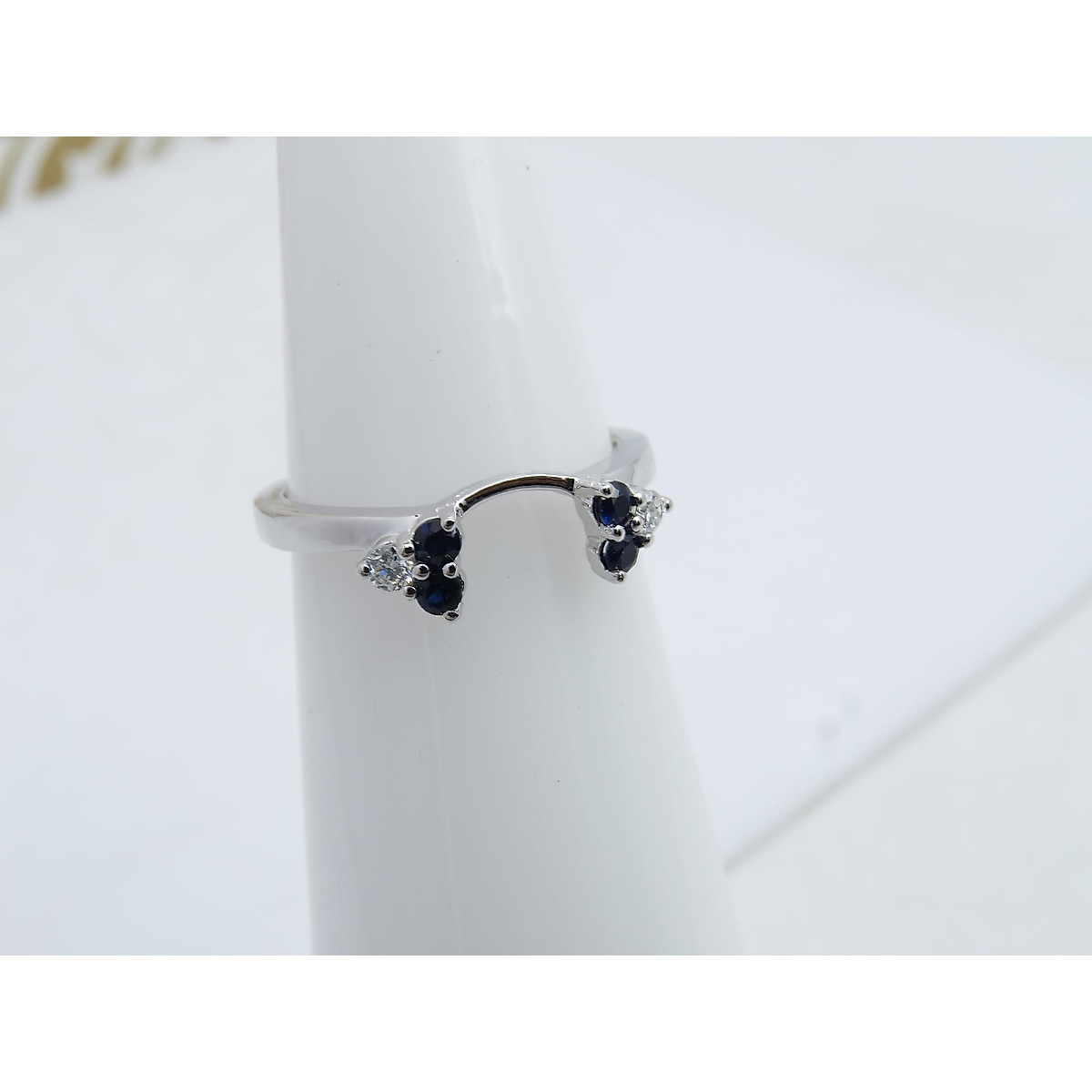 Dazzlingrock Collection 14K Round Blue Sapphire & White Diamond Ladies Wedding Ring Matching Guard Band, White Gold, Size 10