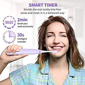 SARMOCARE Sonic Electric Toothbrush, Travel Rechargeable Toothbrushes for Adults Kids with 5 Modes and 6 Brush Heads, Waterproof,Smart Timer & Travel Case Included-Purple