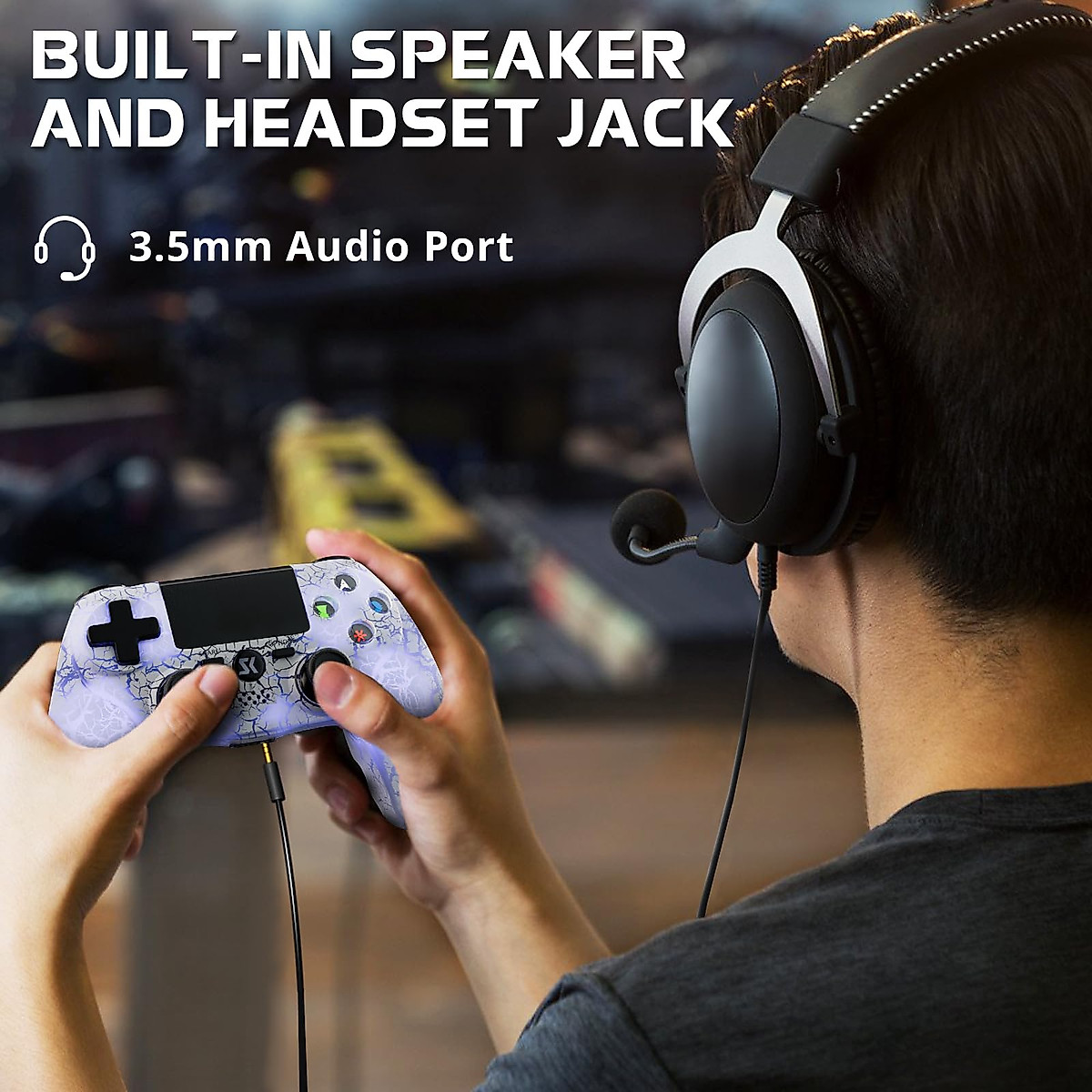 Wireless Controller for PS4, LED Backlit Controller for Sony PlayStation 4, Double Shock 6-Axis Motion Sensor, 1000mAh Battery, Built-in Speaker & 3.5mm Headphone Jack, Adjustable RGB Backlight, White