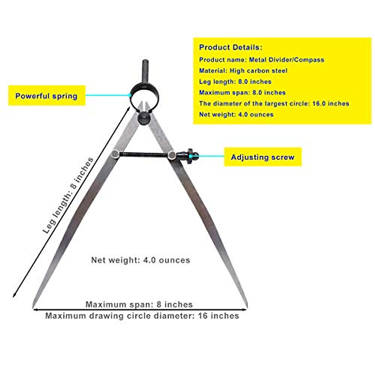 ZLKSKER 8 Inch Adjustable Lockable Steel Wing Divider, Leather Compass for Woodworking & Leather Craft, Marking & Scribe Tool