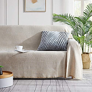 BOURINA 100% Acrylic Waffle Thermal Blanket for  Home Decoration Soft Lightweight Blanket  Breathable and Moisture Absorption for All Season for Couch/Bed,50 x 60'' Beige