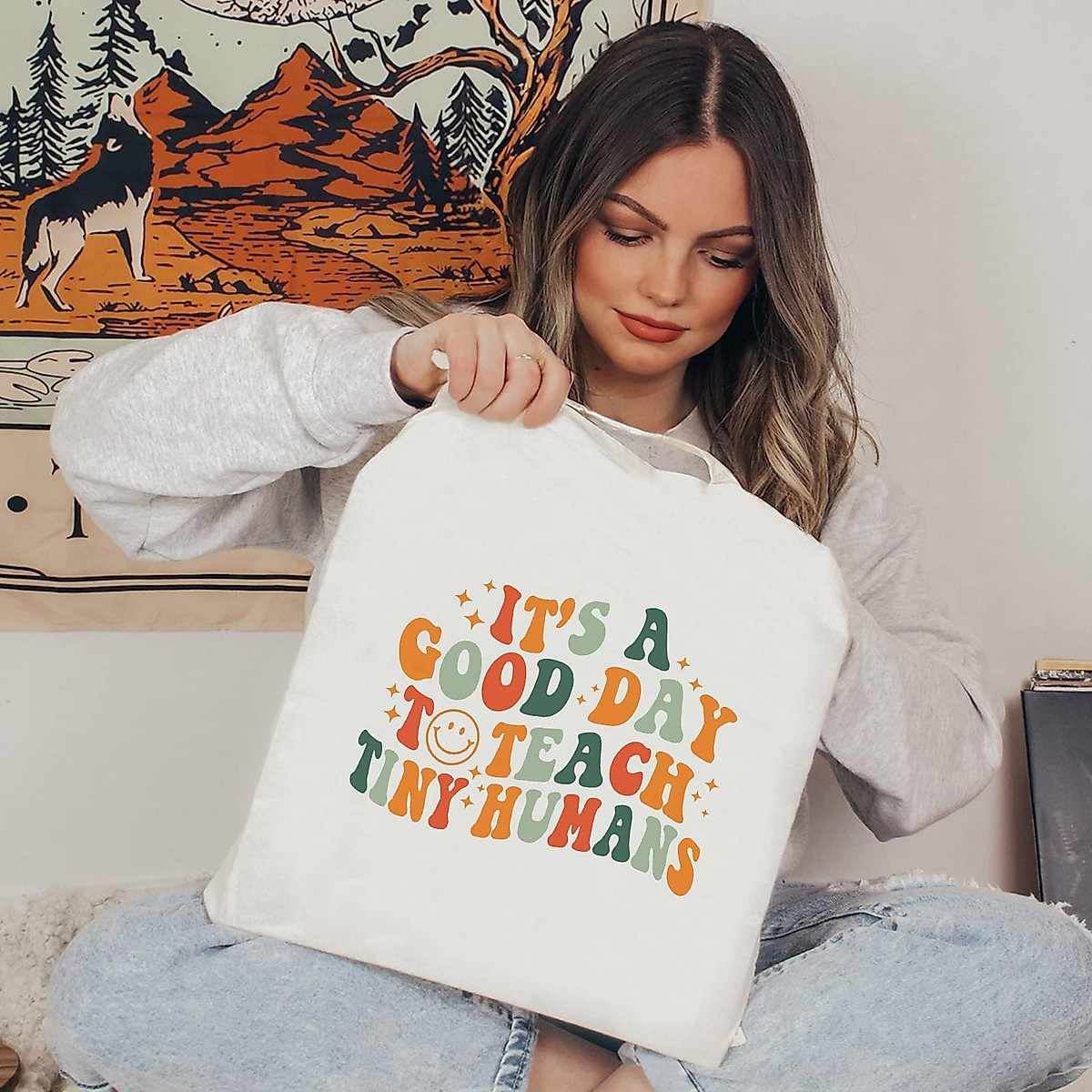 Kimoli Teacher Appreciation Gifts Canvas Tote Bags Aesthetic Travel Beach Bag Summer Reusable Grocery Shopping Bag