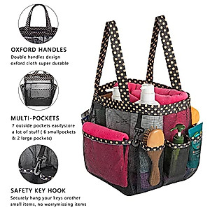 COFSODI Portable Hanging Mesh Shower Caddy - Shower Bag with Key Hook and Windproof Hook, 8 Pockets, Shower Organizer for College, Dorm, Camp, Beach, Swimming, Gym, Travel (Black)