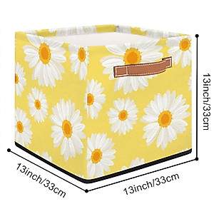 13x13x13 Storage Cube Bins Daisy Yellow Storage Cubes 13 inch Collapsible Storage Bins Cubby Storage Baskets for Organizing Shelf Cabinet Bookcase Boxes
