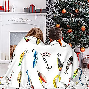 Fishing Bait Flannel Blanket Different Bash Fish Hooks Fishing Lures Hobby Pastime Hooks Throw Blankets for Kids Adults, Super Soft Lightweight Fluffy Sofa Office Fleece Plush Blanket 50"x40"