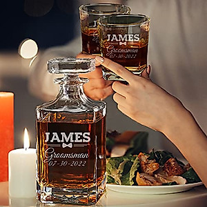 Groomsmen Whiskey Decanter, Custom Engraved for Best Man, Groom, Groomsman with WPS Design