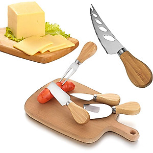 Balaweis 6 Pcs Set Travel Cheese Knives Sharp Stainless Steel with Bamboo Wood Handle Cheese Knife, Shaver, Fork and Spreader