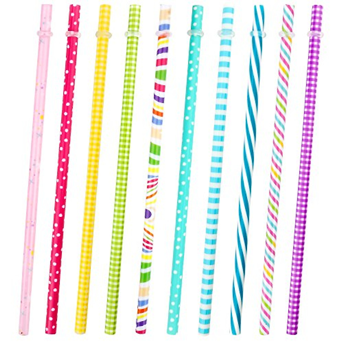 40 Pieces Reusable Straws BPA-Free 9" Colorful Printing Hard Platic Stripe Drinking Straw for Mason Jar Tumbler Family or Party Use Cleaning Brush Included Random Style (Casual Style)