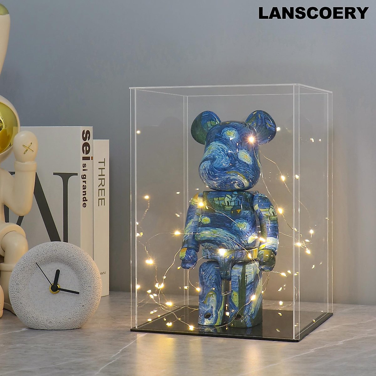 LANSCOERY Acrylic Display Case, Assemble Showcase Display Box for Collectibles, with Dustproof & Seamless Display Design, 6x6x10inch Black Base