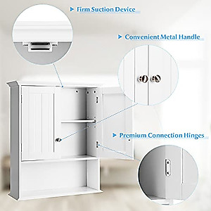 Tangkula Bathroom Wall Cabinet, Wooden Hanging Storage Cabinet with Doors & Shelves, Multipurpose Storage Cabinet for Bathroom Kitchen Living Room, Wall Mounted Bathroom Medicine Cabinet