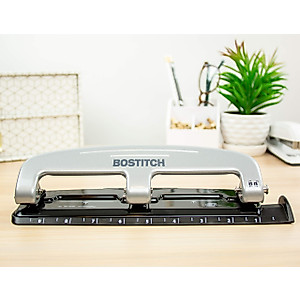Bostitch Office Three-Hole Punch, Silver/Black (2101), 12 Sheet Black