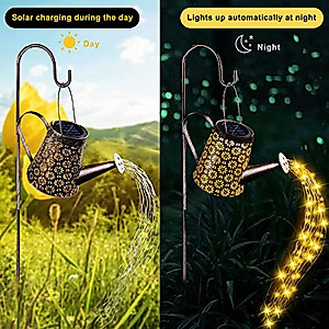 Nibobeso Outdoor Solar Watering Can with Lights Garden Decor Solar Powered Waterproof LED Decorative Retro