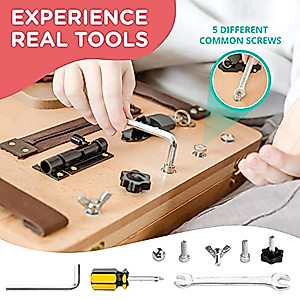 Montessori Busy Board Toys for 3+ Years Old 4 in 1 Learning Toy for 4 Years Old Toddler Montessori Toys Age 3-4 Boys Girls Tracing Screwdriver Board Set Sensory Board Toddler Montessori Toys Age