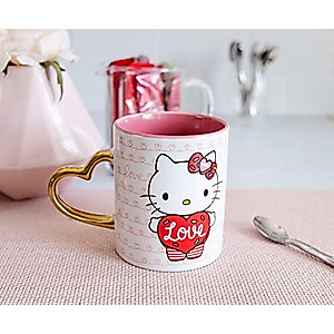 Sanrio Hello Kitty Love Heart-Shaped Handle Ceramic Mug | Large Coffee Cup For Espresso, Caffeine, Beverages, Home & Kitchen Essentials | Cute Valentine's Day Gifts and Collectibles | Holds 14 Ounces