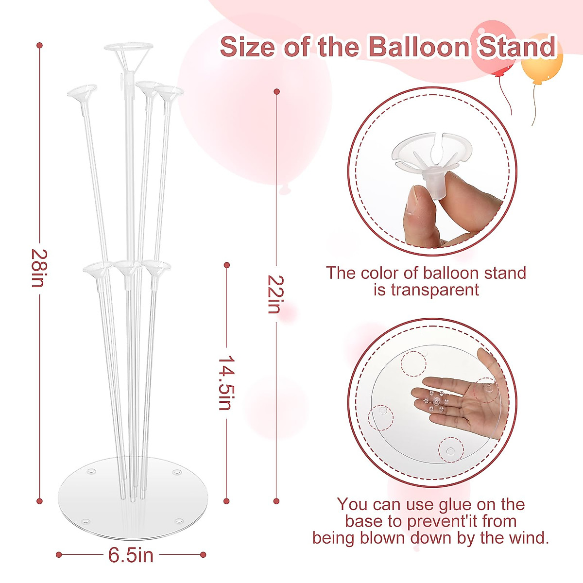 20 Sets Balloon Stands for Table Balloon Sticks with Base Clear Balloon Centerpiece Stand Balloon Holder for Birthday Graduation Baby Shower Wedding Christmas Wedding Anniversary Party