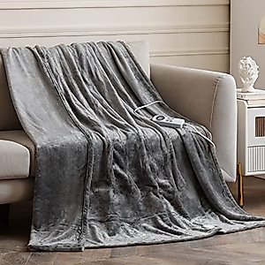HOMLYNS Electric Blanket Twin Size with 1-12 hrs Timer Auto-Off & 10 Heating Levels, Double-Layer Flannel Heated Blanket with ETL Certification, Machine Washable Heating Blanket (62”x 84”, Grey)