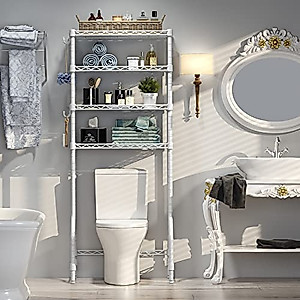 VIPEK X4 White Over The Toilet Storage Cabinet Bathroom Rack 4-Tier Adjustable Shelves for Bathroom Toilet Storage Shelf Organizer Heavy Duty Corner Stand Sturdy Anti-Tilt Tower Shelf Space Saver