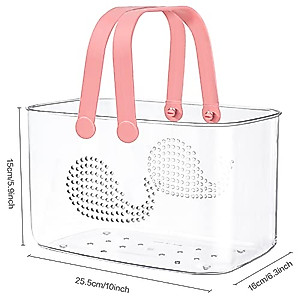 FODIENS 2 Pack Plastic Shower Caddy Basket, Portable Shower Caddy Tote Storage Basket with Colorful Handles, Clear Toiletry Organizer Bin for Bathroom Kitchen College Dorm (White+Pink)