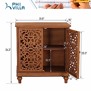 PHI VILLA Accent Cabinet with Doors Storage Cabinet Corner Entryway Living Room Cabinet, Red Brown