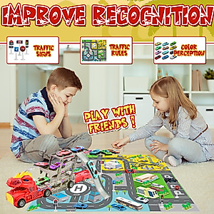 KAEGREEL Dinosaur Trucks Toys with Car Repair Tool Set for Kids 3 4 5 6 7 Year Old, Dinosaur T Rex Carrier Truck with 12 Catapult Cars, Dino Truck Vehicle Repair Tool Toys for Kids