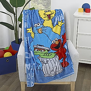 SESAME STREET Elmo, Big Bird, Cookie Monster, and Oscar The Grouch Blue, Red, Green, and Yellow Super Soft Toddler Blanket