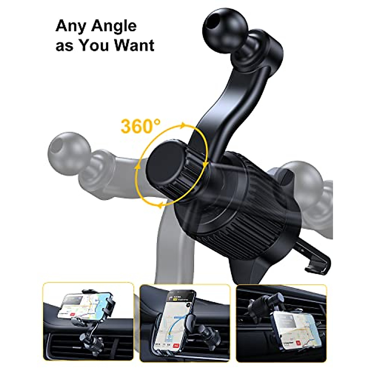 Rorhxia Car Vent Phone Mount, [Never Blocking Vent, Enjoy The Comfort of The A/C] Hands-Free Universal Extension Clip Air Vent Phone Holder Car Fit for All Phones iPhone Samsung More