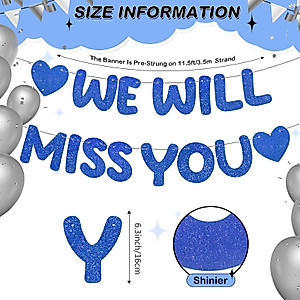 Fulmoon Pre Strung We Will Miss You Banner Glitter Bunting Graduation Retirement Party Decorations 8.2 ft Goodbye Decorations for Going Away Farewell Army Decorations Party Supplie(Navy Blue)