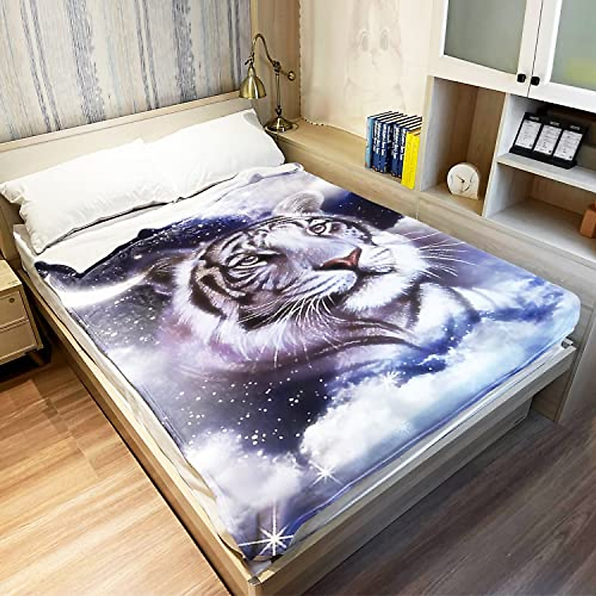 HommomH 60"x80" Blue Moon Tiger Blanket Soft Fluffy Fleece Throw for Couch Sofa Bed