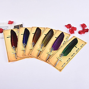 Gullor Calligraphy Feather Quill Pen and 5 Calligraphy Nibs for Beginners Kids Calligraphy Writing Quill Dip Pen Set, WineRed