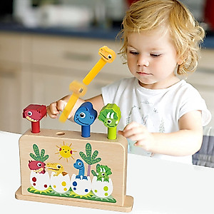Tacobear Pop Up Toy Wooden Dinosaur Montessori Games Preschool Learning Educational Toys for 1 2 3 Years Baby Toddlers Kids Boys Girls