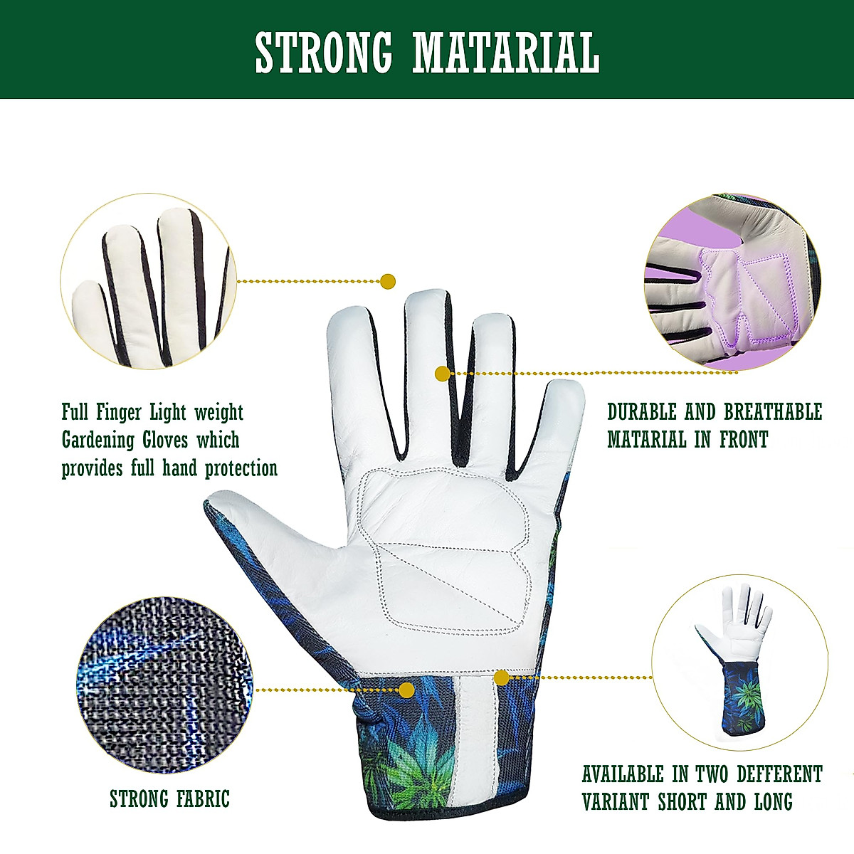 HMH Leather Gardening Gloves - Large, Green Short, Unisex