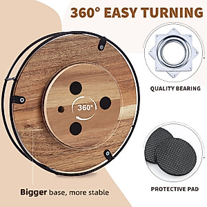 9" Acacia Wood Lazy Susan Turntable, Tomoaza Kitchen Organizer Turntable with Steel Sides, 360 Degree Turntable for Countertop Cabinet or Dining Table(Black)