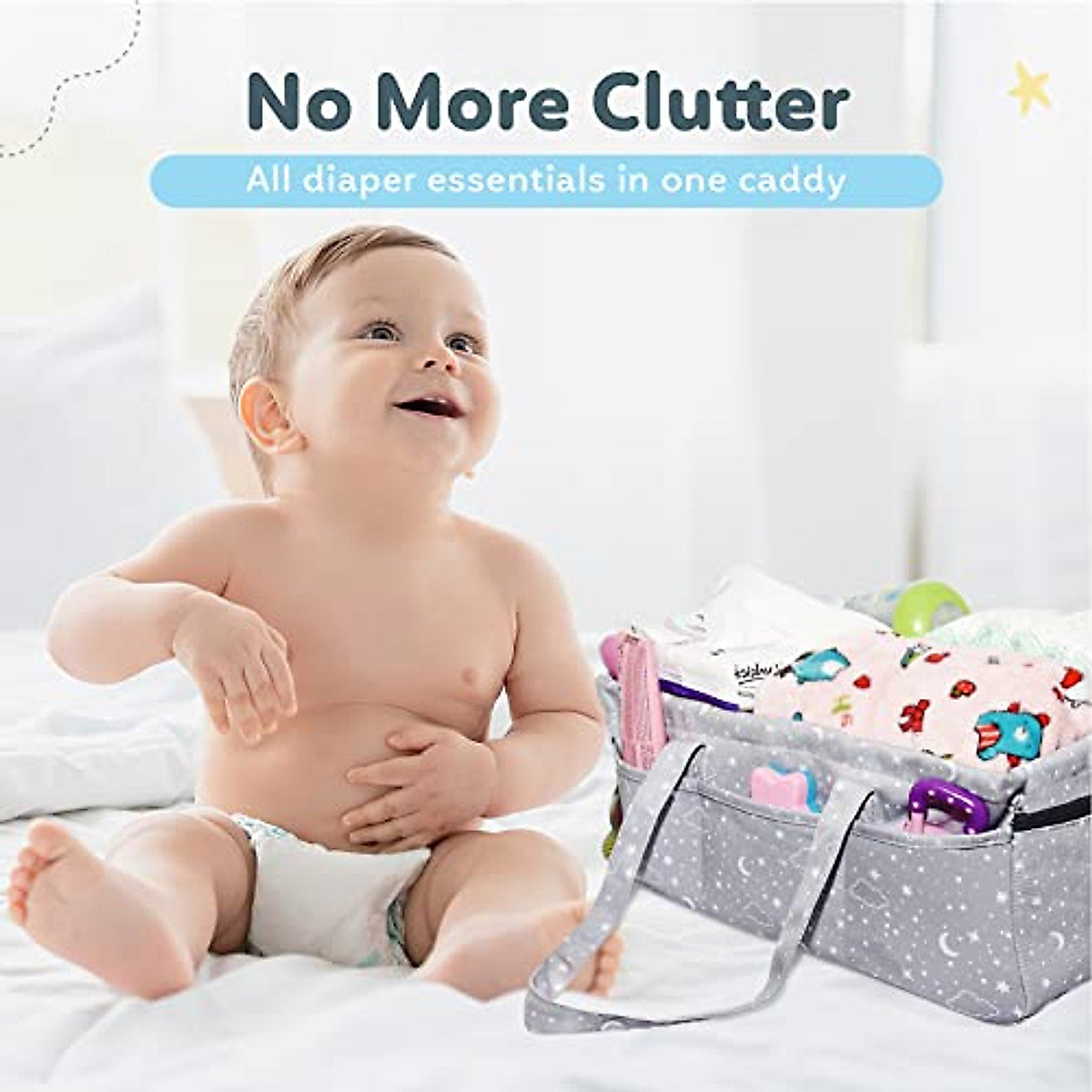 Large Baby Diaper Caddy Organizer with Nappy Changing Pad – Baby Caddy Diaper Organizer for Changing Table, Car Storage Diaper Holder – Baby Organizer Basket for Nursery Shower Gift Bag for Boy & Girl