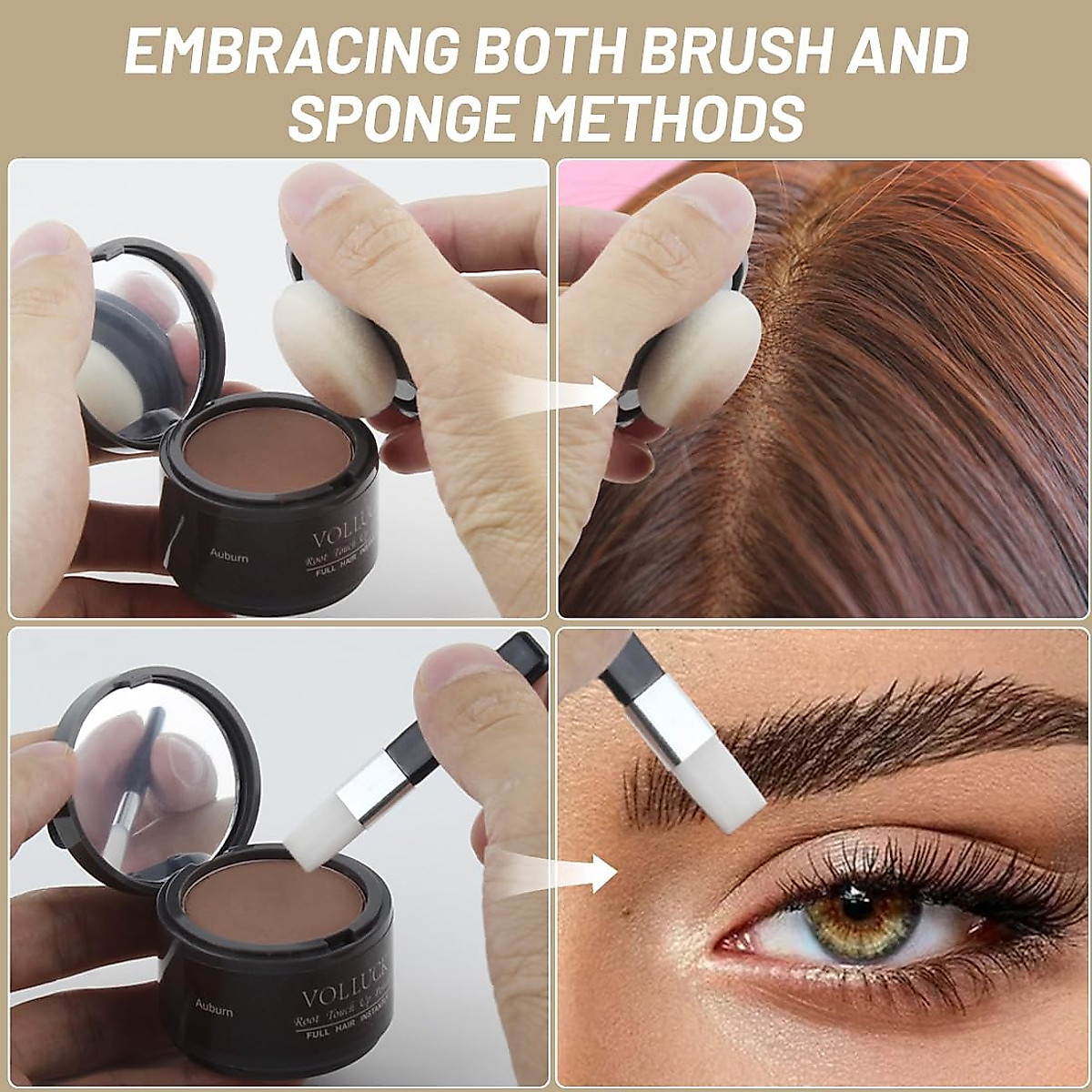 VOLLUCK Root Touch Up Hair Powder Root Cover Up Hairline Shadow Powder Stick, Root Touch Up for Thinning Hair for Women and Men, Bald Spots, Eyebrows, Beard Line, Brown
