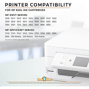 Houseoftoners 62XL Ink Cartridges Combo for HP Ink 62 62XL High Yield Works with HP 62XL Envy 5540 5640 5660 7644 7645 OfficeJet 5740 5742 8040 8045 2 Pack of (1 Black and 1 Color)