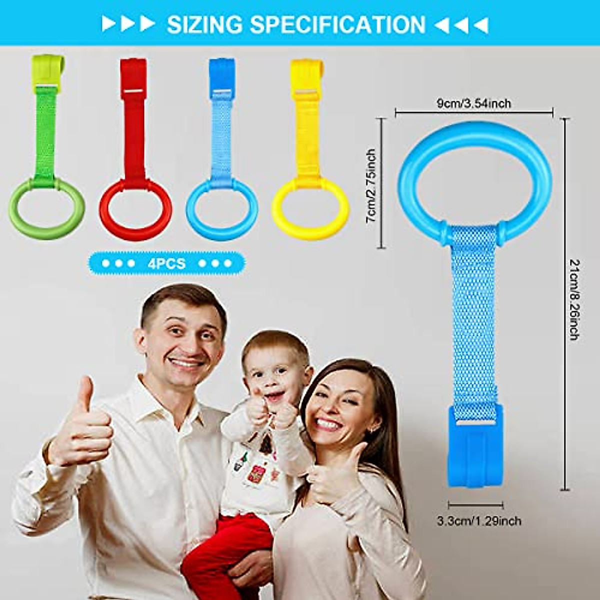 LNQ LUNIQI 4Pcs Baby Pull Up Ring Stand Up Assistance Pull Ring Baby Toddler Walker Tool Ring for Playpen Toddler Crib Hooks Baby Toys Bed Rings Baby Safety Walking Training Tool