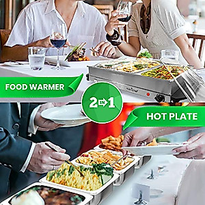 NutriChef 3 Buffet Warmer Server Professional Hot Plate Food Warmer Station , Easy Clean Stainless Steel , Portable & Great for Parties Holiday & Events Max Temp 175F
