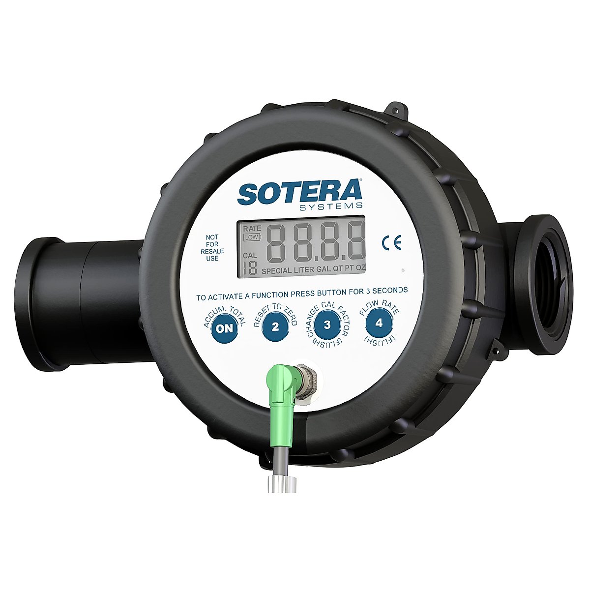 Sotera 825P 1" 2-20 GPM(7-75 LPM) Digital Inline Nutating Disc Poly Chemical Transfer Meter with Pulse Output, 4-20 mA Analog Output, 125 PSI (8.6 bar)