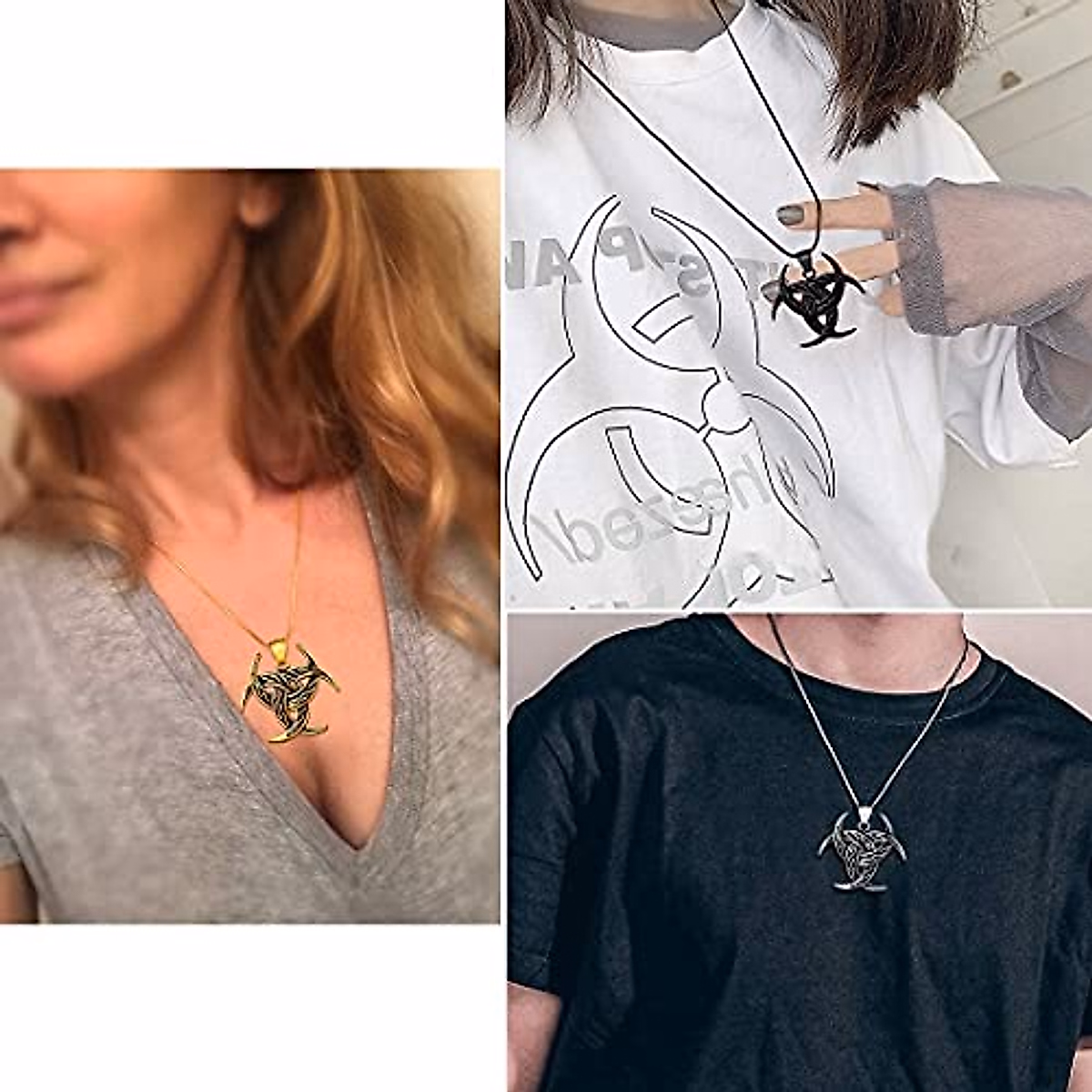 Celtic Knot Necklace Viking Pendant - Norse Mythology Jewelry Triple Odin Horn Crescent Moon Necklace Mens 316L Stainless Steel Triskelion Amulet Pewter Tribal Protection Triskele Jewelry SP0053B