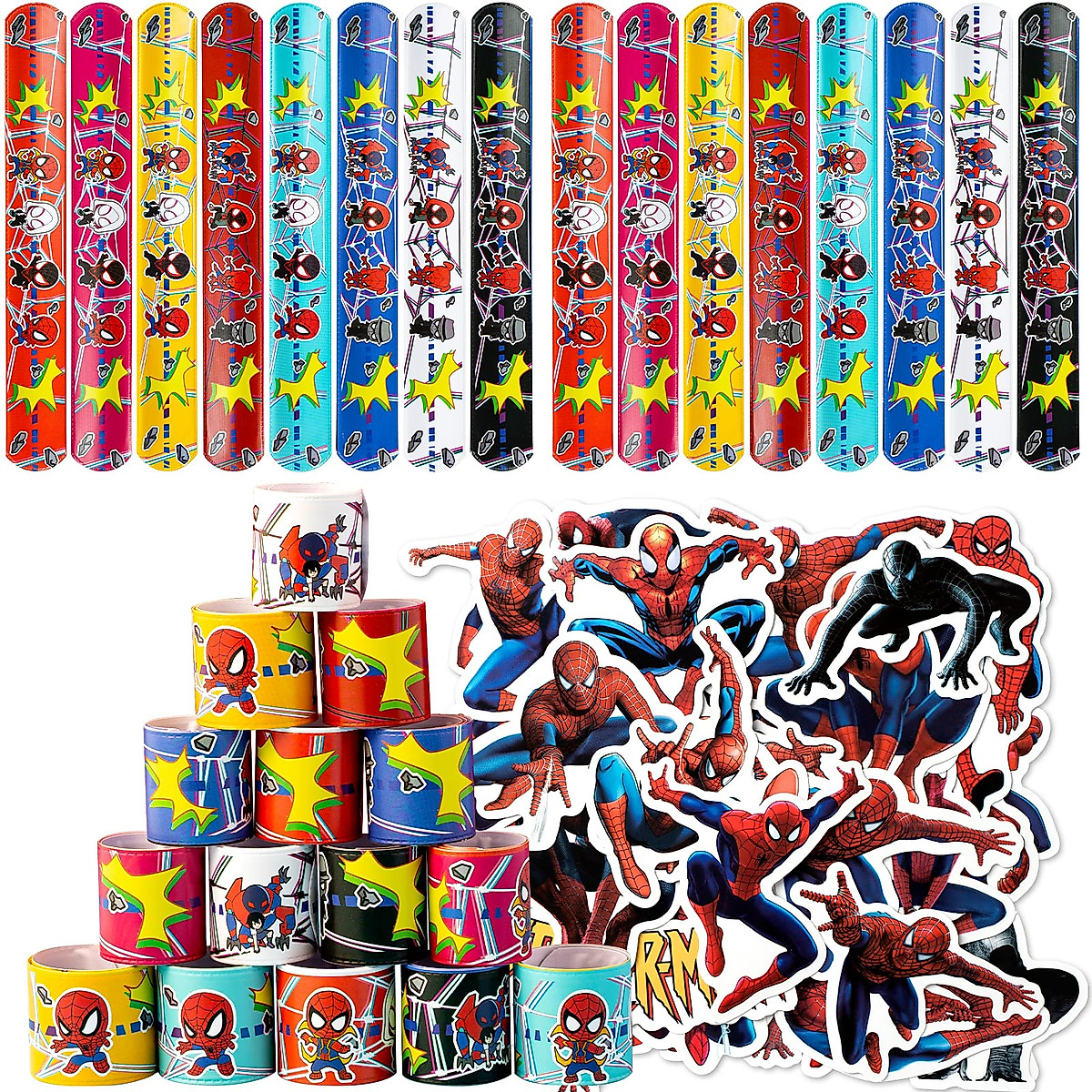 TLTSDWQ 82Pcs Birthday Party Favors,Slap Wristband Set,include 32Pcs Slap Wristband and 50Pcs Stickers,Best for Fill Up the Goodie Bags for Game Themed Birthday Party