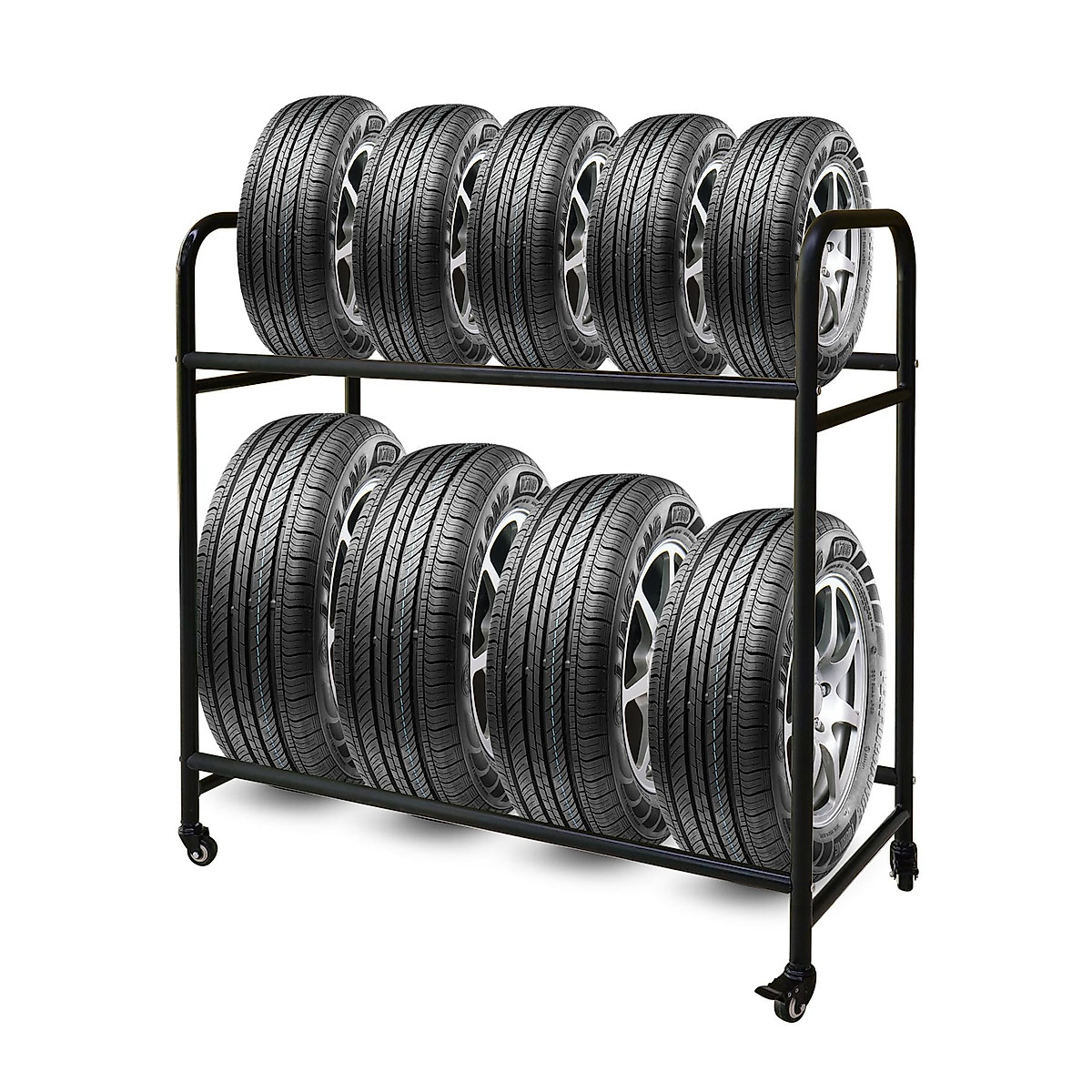 Landrol Tire Cart Rack Organizer, Heavy Duty Mobile Tire Holder for Garage Storage, Adjustable Tire Stand Indoor/Outdoor with 2 Universal Rolling Wheels Shelves