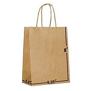 Brown Paper Bags with Handles Bulk 6.25x3.5x8 [100 Bags] Ideal for Shopping, Packaging, Retail, Party, Craft, Gifts, Wedding, Recycled, Business, Goody and Merchandise Bag
