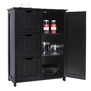 Iwell Bathroom Cabinet, Floor Storage Cabinet with 1 Door & 3 Drawers, Freestanding Entryway Bathroom Storage Cabinet for Bathroom, Living Room, Black