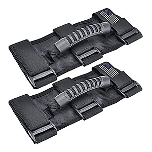 Miytsya 2 Pack Roll Bar Grab Handles Grip Handles, 3 Straps Fixed American Flag Pattern Car Interior Roof Handles Strap, Compatible with Jeep Wrangler TJ YJ JK, for 1987-2022 Models (Black)