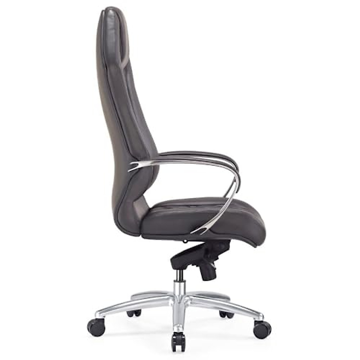 ZURI Furniture Modern Ergonomic Sterling Genuine Leather Executive Chair with Aluminum Base - Dark Grey