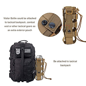 WICHEMI MOLLE Water Bottle Pouch Minimalist Adjustable Straps Tactical Water Bottle Holder Kettle Pouch Belt Bottle Carrier Bag for 17-84 Oz Water Bottle (Brown)