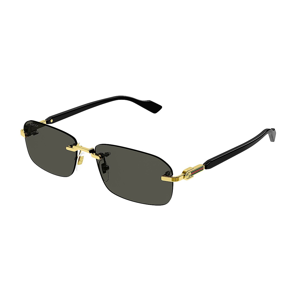 Gucci Rectangular Narrow Rimless Sunglasses, Gold-Black-Grey, One Size