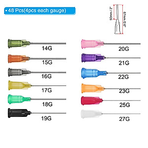 PATIKIL Blunt Tip Dispensing Needles 2 Inch, 48 Pcs 12 Different Gauge Industrial Liquid Dispenser Needle with Lure Lock for Refilling Liquid Inks Adhesive Glue